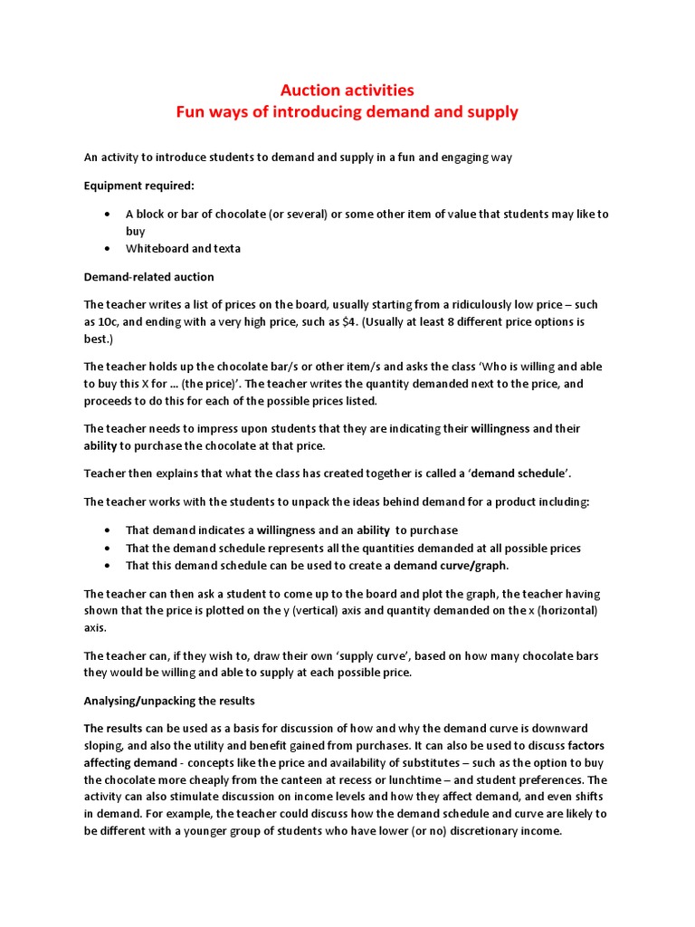 Introducing Demand and Supply Through Engaging Auction Activities | PDF ...