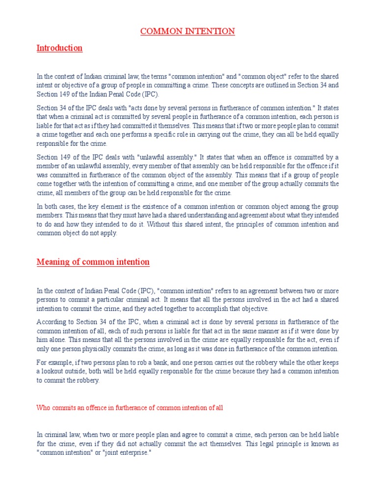 Common Intention | PDF | Crimes | Crime & Violence