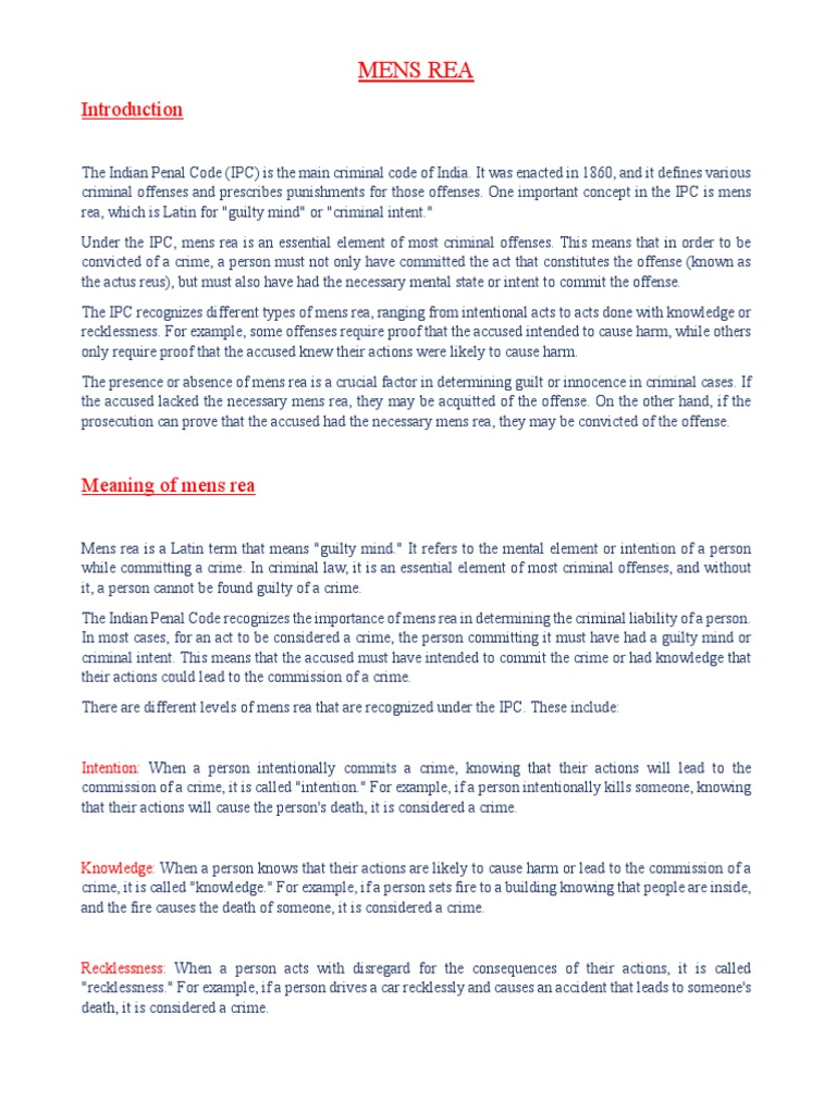 Mens Rea | PDF | Mens Rea | Criminal Law