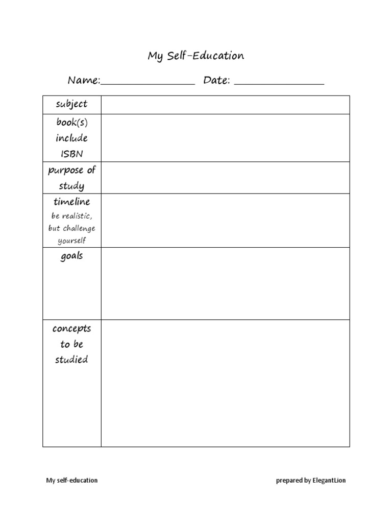My Self Education (Blank) | PDF