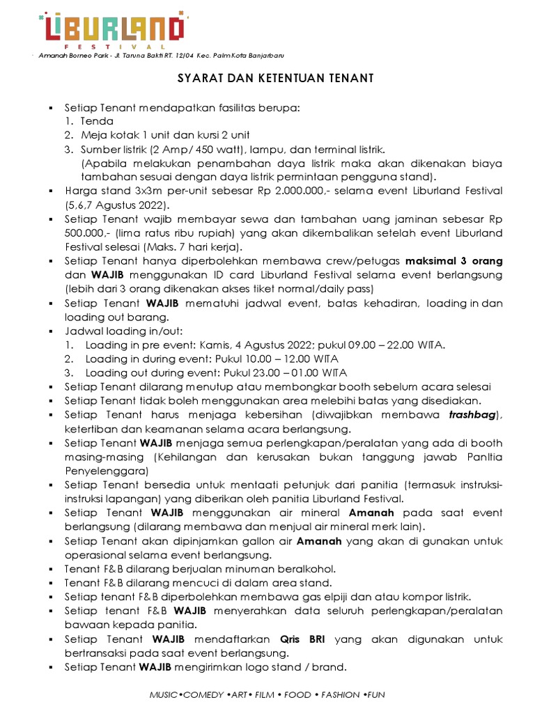Syarat Dan Ketentuan Tenant Liburland 3X3 | PDF
