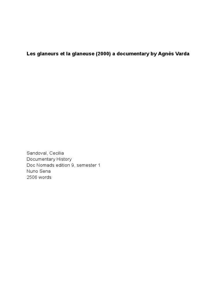 Les Glaneurs Et La Glaneuse (2000) | PDF | Experience | Documentary Film