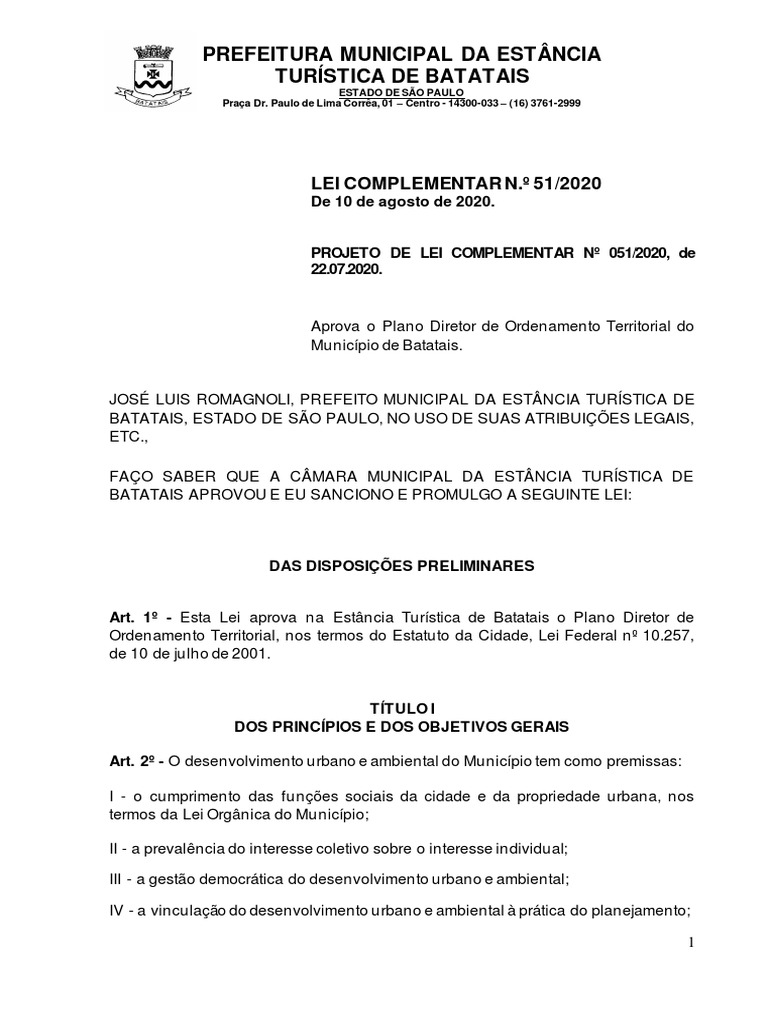 Aprovação do Plano Diretor de Ordenamento Territorial do Município de ...