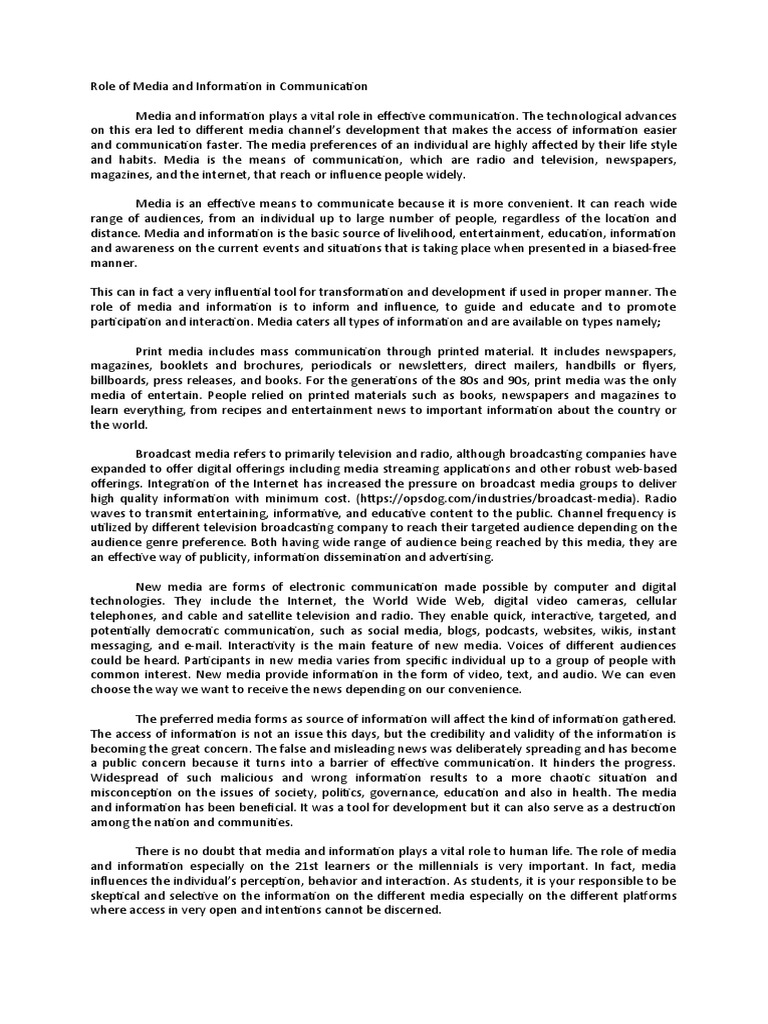 Role of Media and Information in Communication | PDF | Mass Media ...