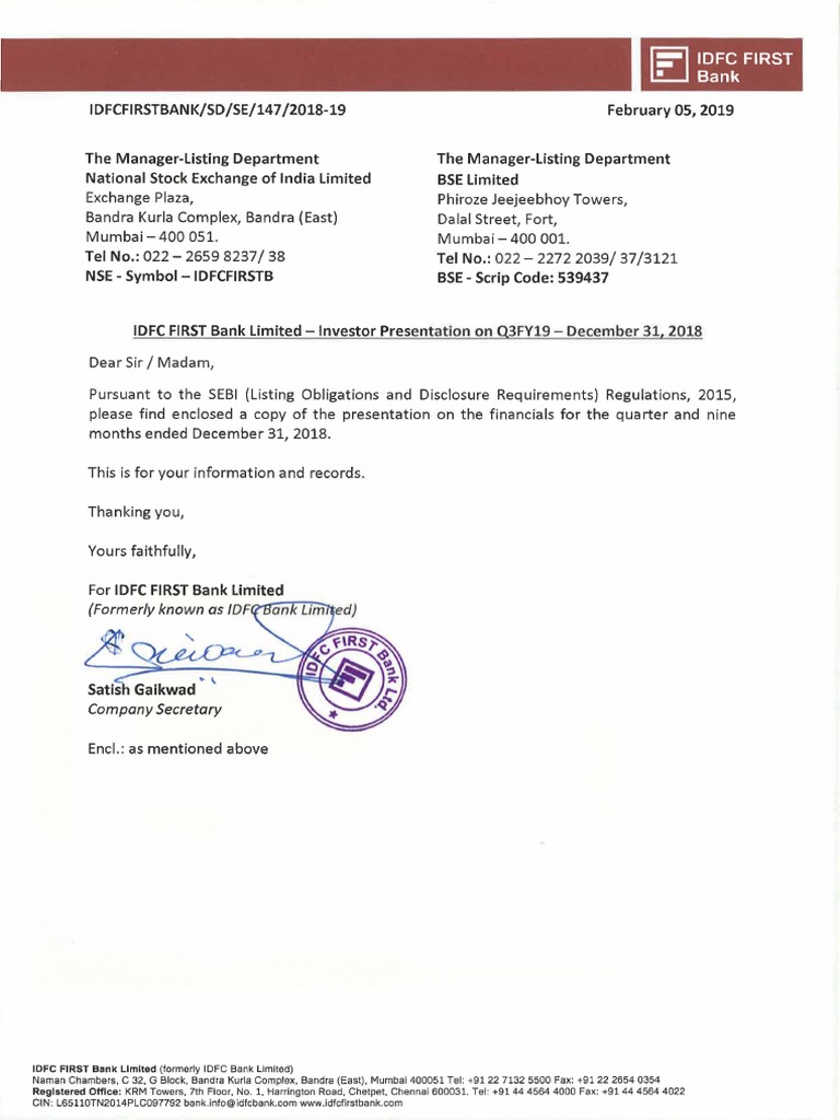 IDFCFIRSTB InvestorPresentation 31122018 | PDF | Banks | Goodwill ...