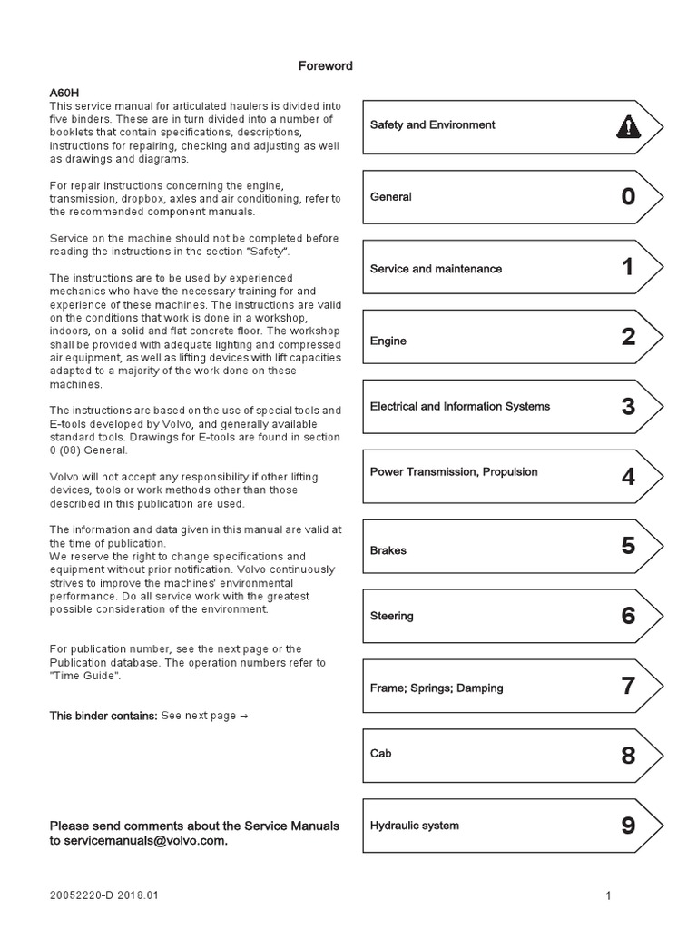 Volvo A60H Service Manual Overview | PDF | Manual Transmission | Machines