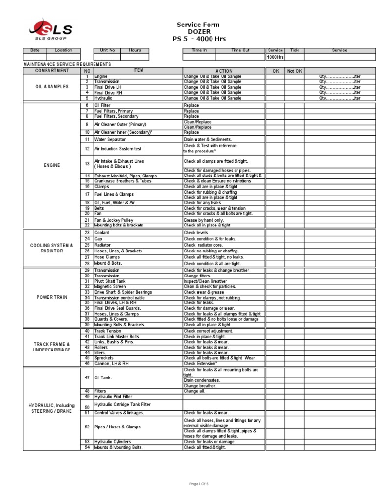 Dozer Maintenance Checklist | PDF | Valve | Pipe (Fluid Conveyance)