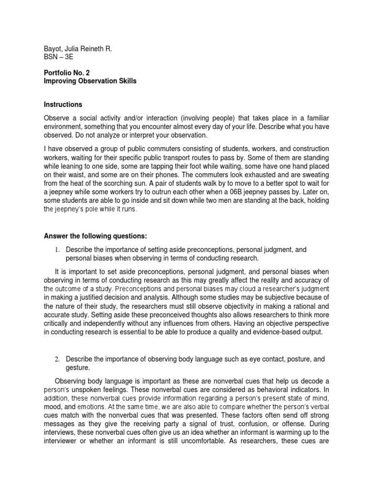 Observation Skills | PDF | Nonverbal Communication | Body Language