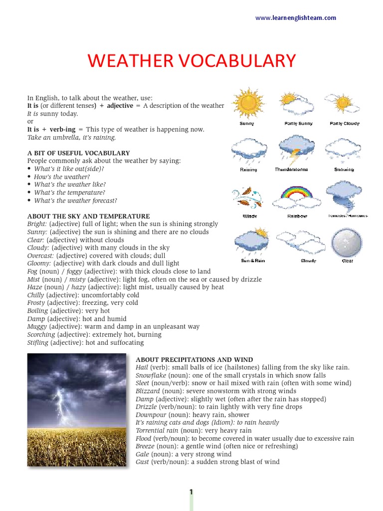 English Weather Vocabulary Guide | PDF | Fog | Weather