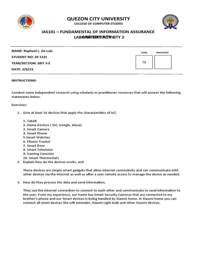 Quezon City University: Ias101 - Fundamental of Information Assurance ...