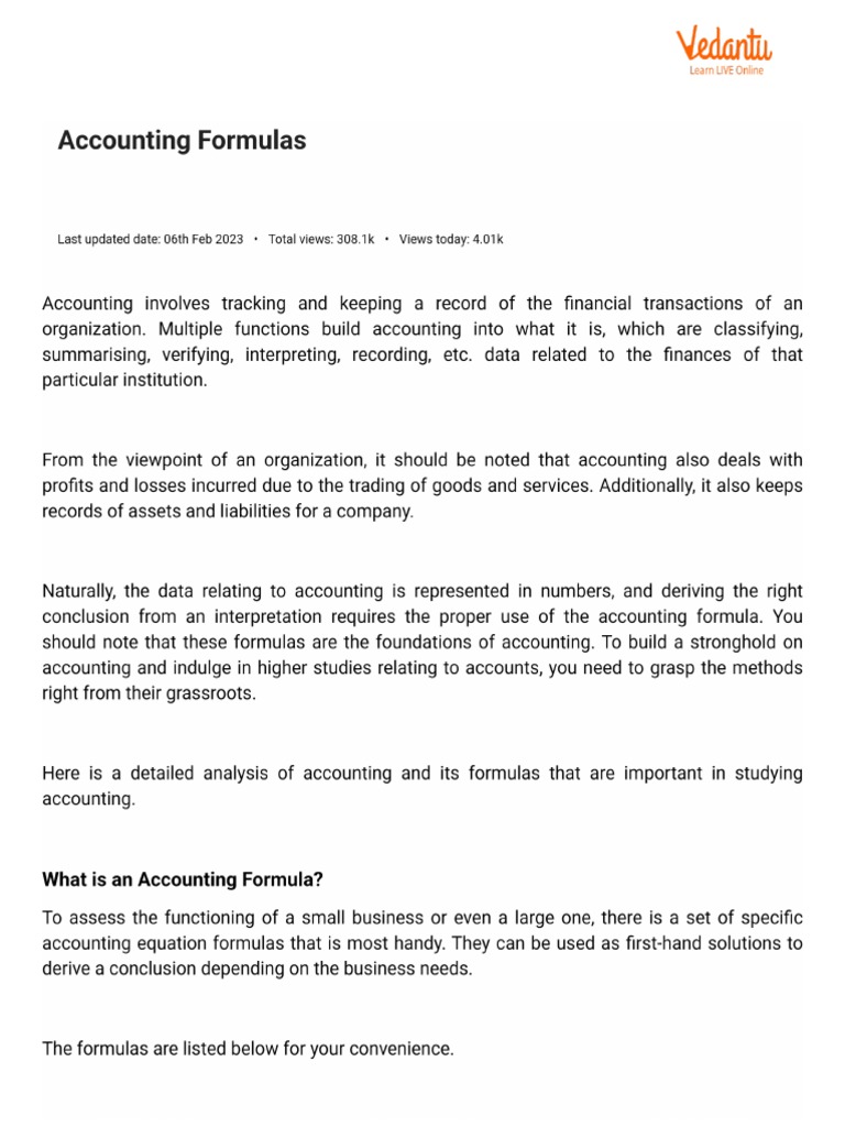 Accounting Formulas | PDF