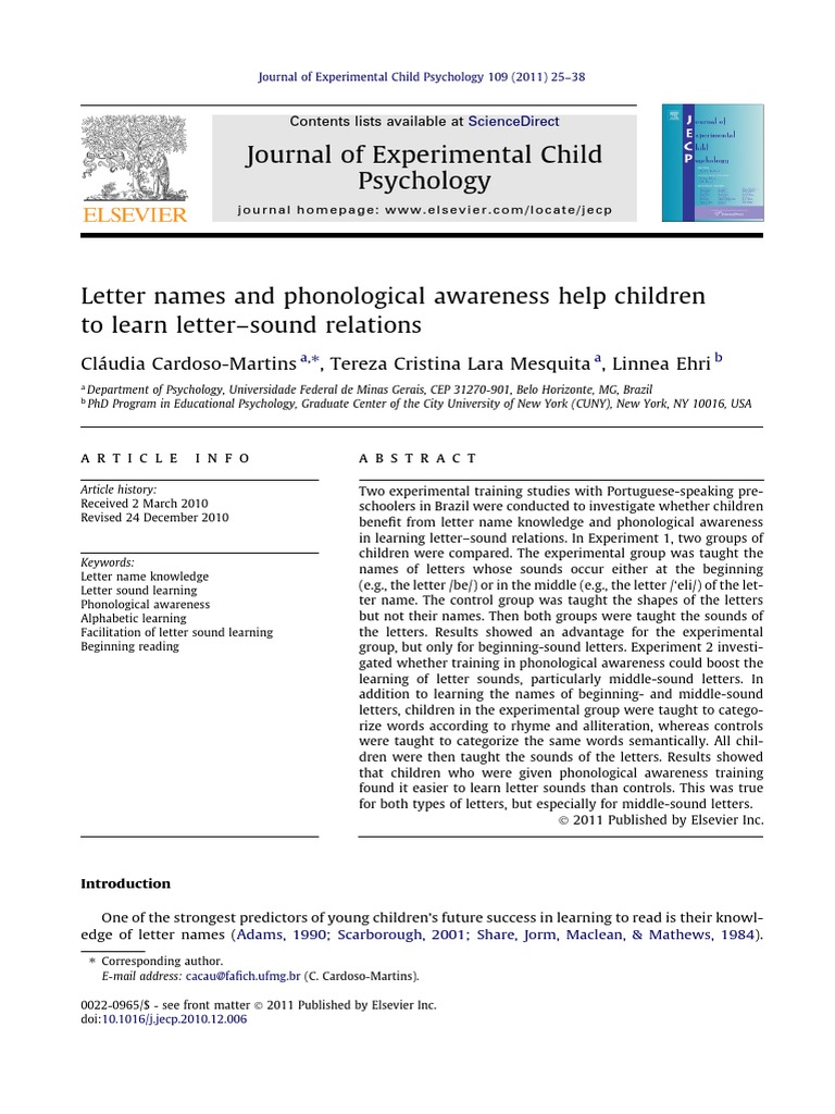 Phonological Awareness Boosts Letter-Sound Learning | PDF | Experiment ...
