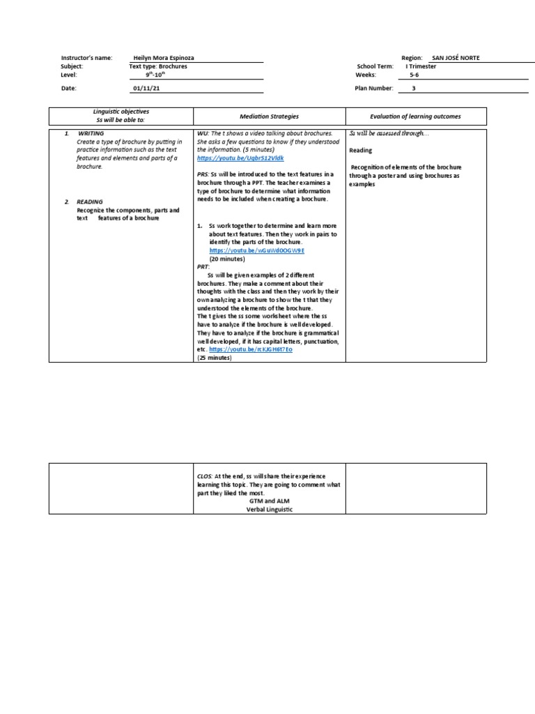 Lesson Plan BROCHURES | PDF | Cognitive Psychology | Education Theory