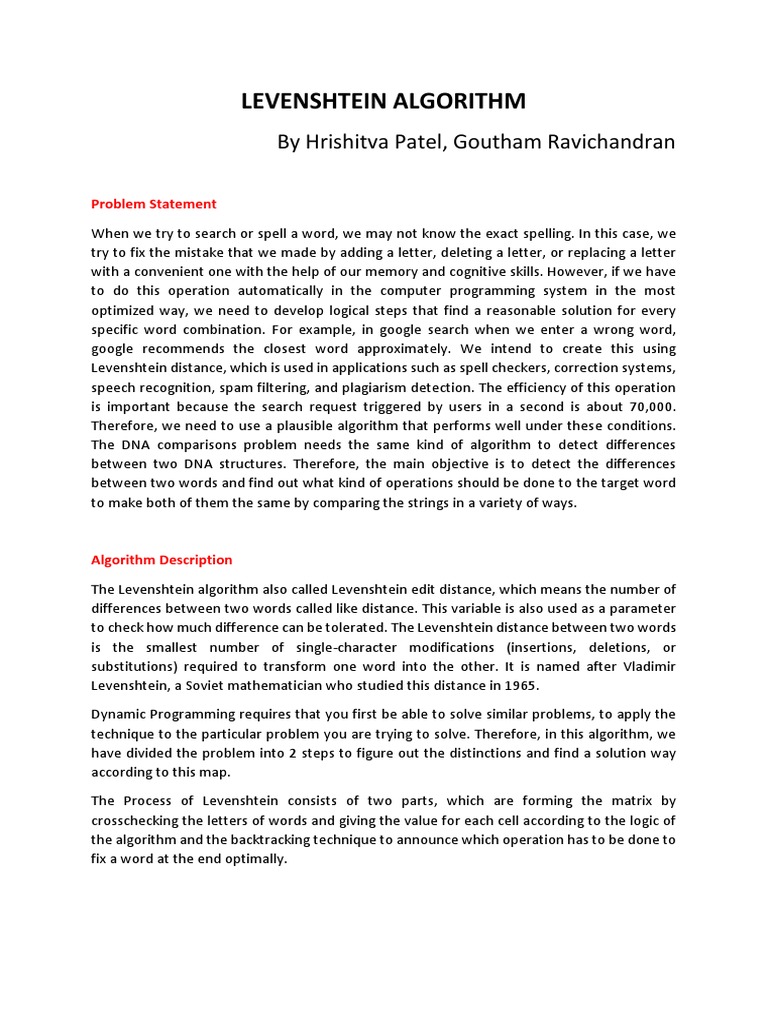 Levenshtein Algorithm 1 PDF | PDF | Matrix (Mathematics) | Computer ...