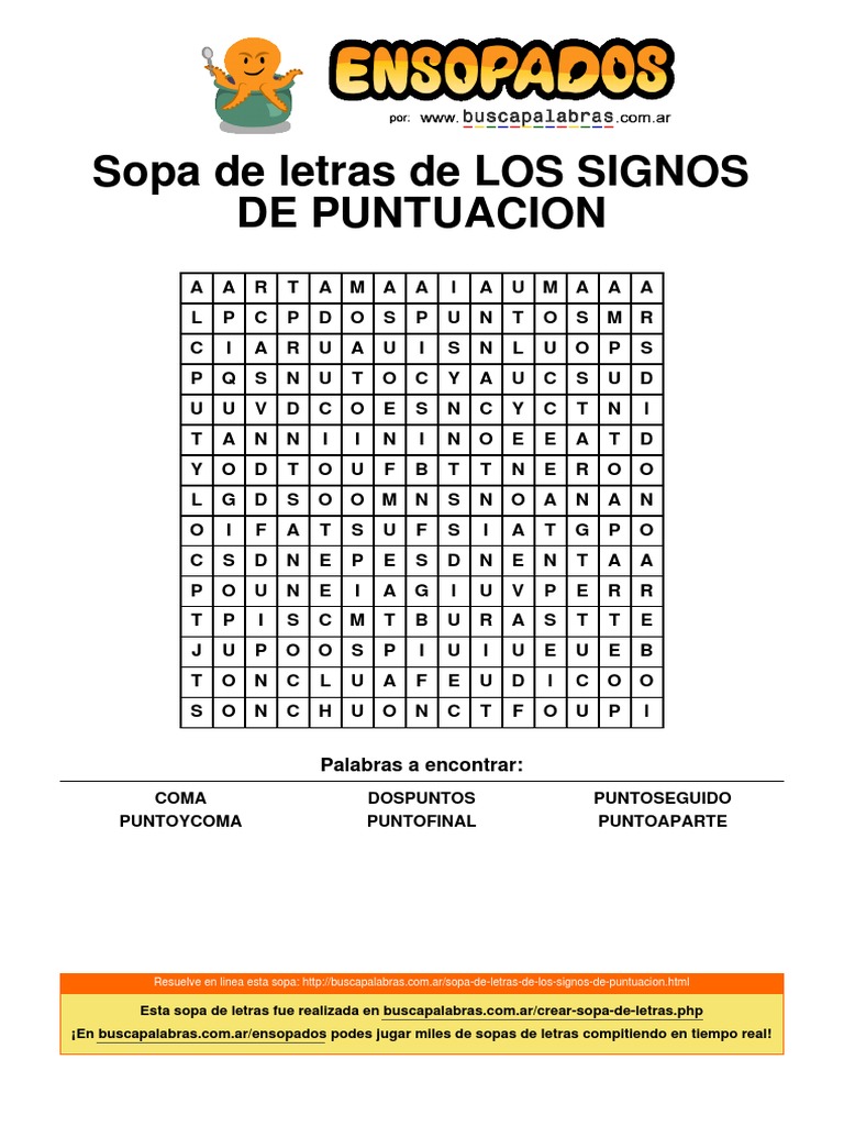 Sopa de Letras de Los Signos de Puntuacion | PDF