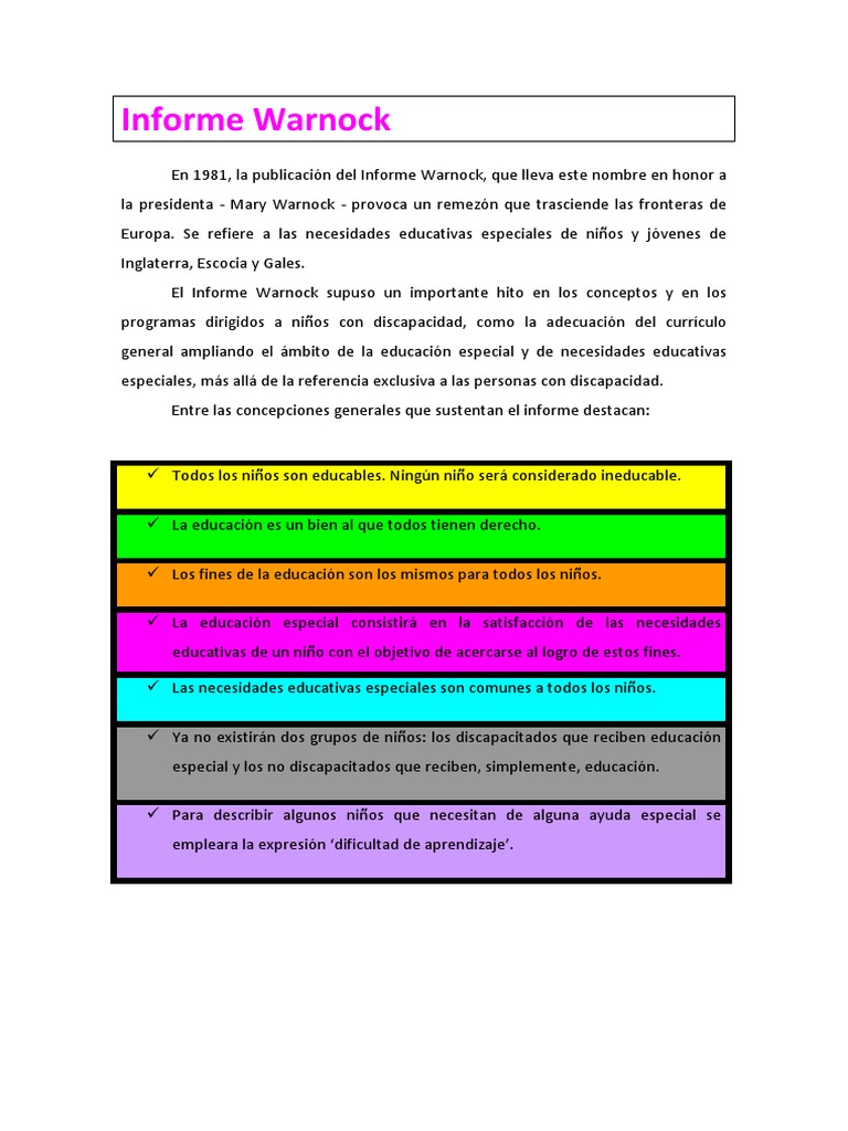 Informe Warnock | PDF | Educación especial | Cognición