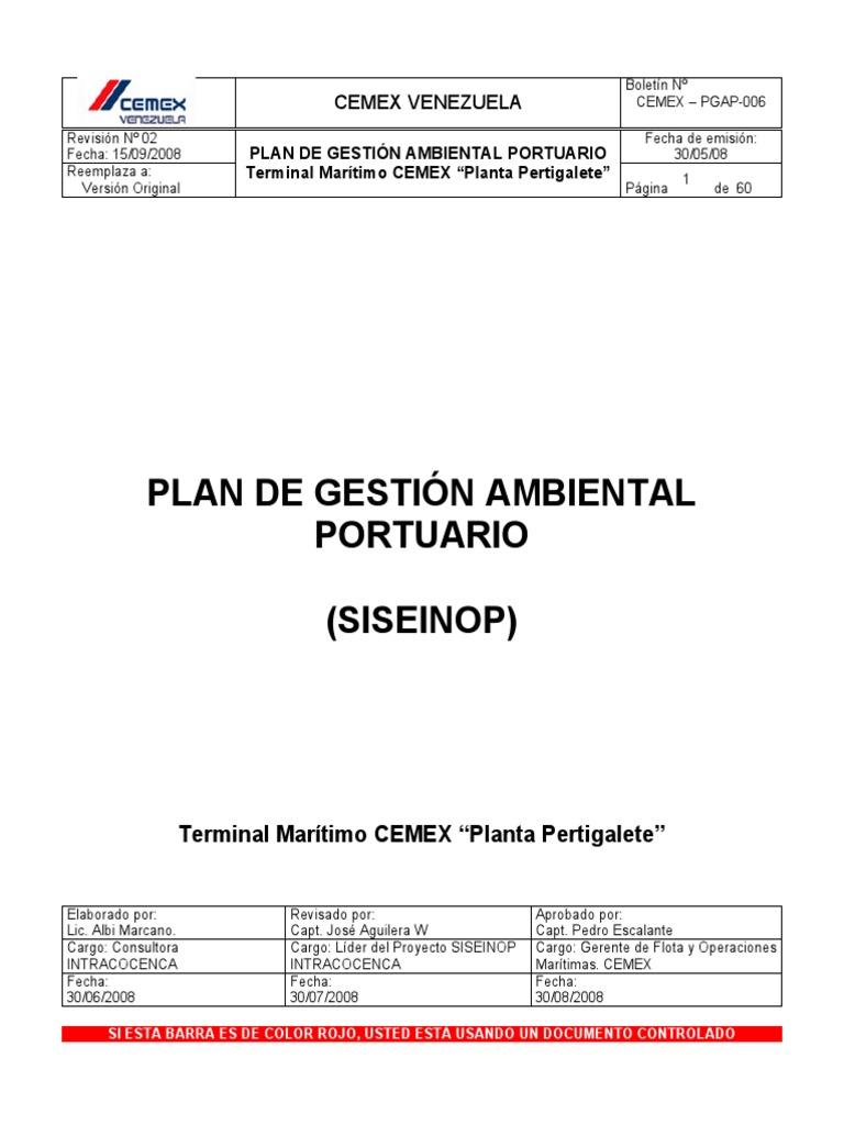 Plan de Gesti N Ambiental Portuario PTGLTE 200908 | PDF | Venezuela | Entorno natural