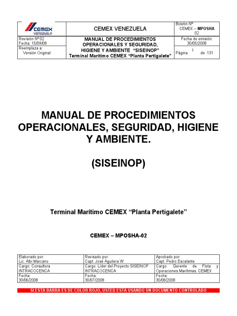 Manual SISEINOP CEMEX Pertigalete | PDF | Seguridad y salud ocupacional | Venezuela