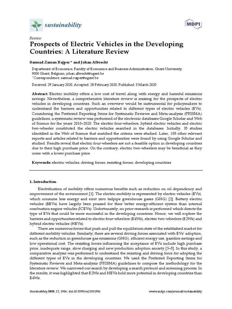 Prospects of Electric Vehicles in The Developing C | PDF