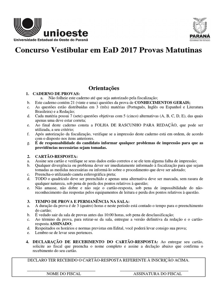 Provas Matutinas do Vestibular EaD 2017 | PDF | Jornalismo | Verdade