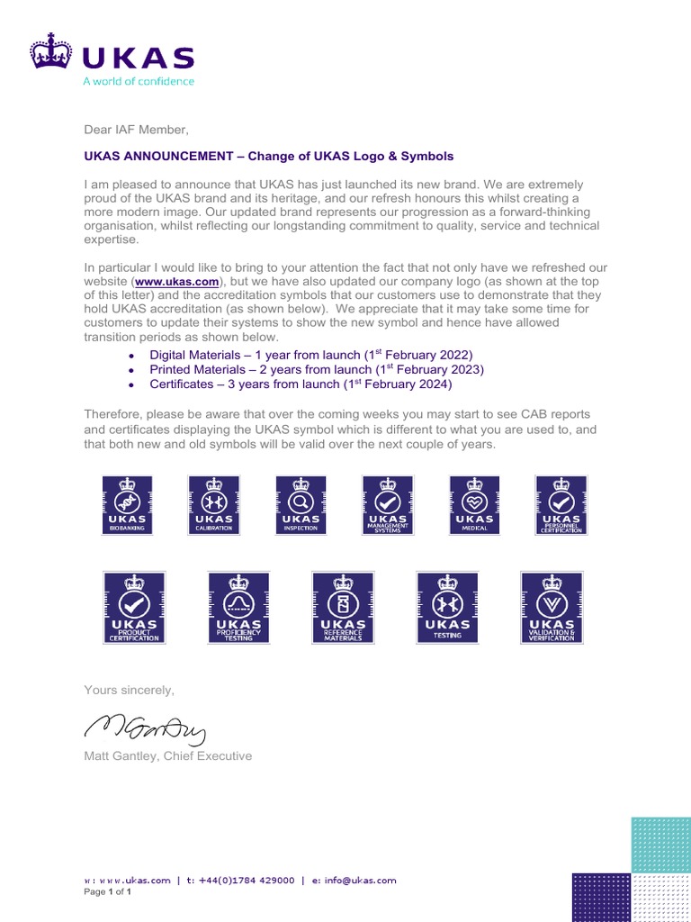 UKAS Letter For International Customers Final | PDF