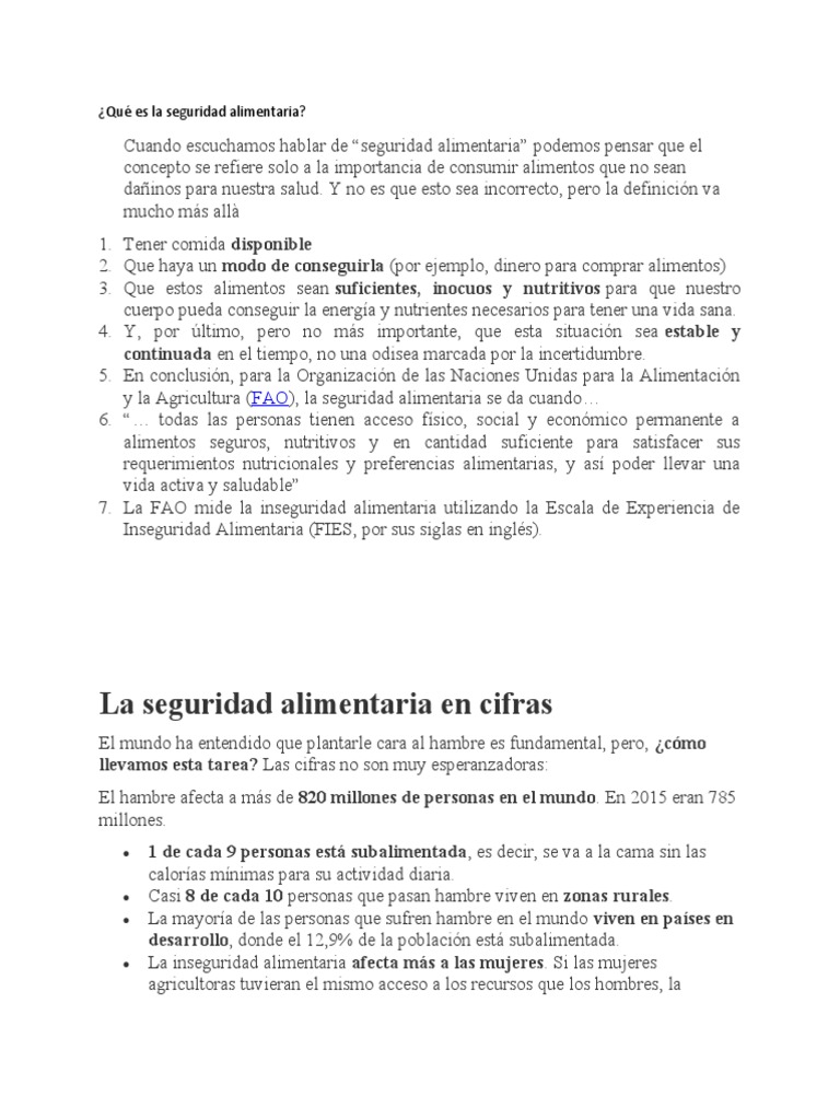 Definición y pilares de seguridad alimentaria | PDF | Alimentos ...