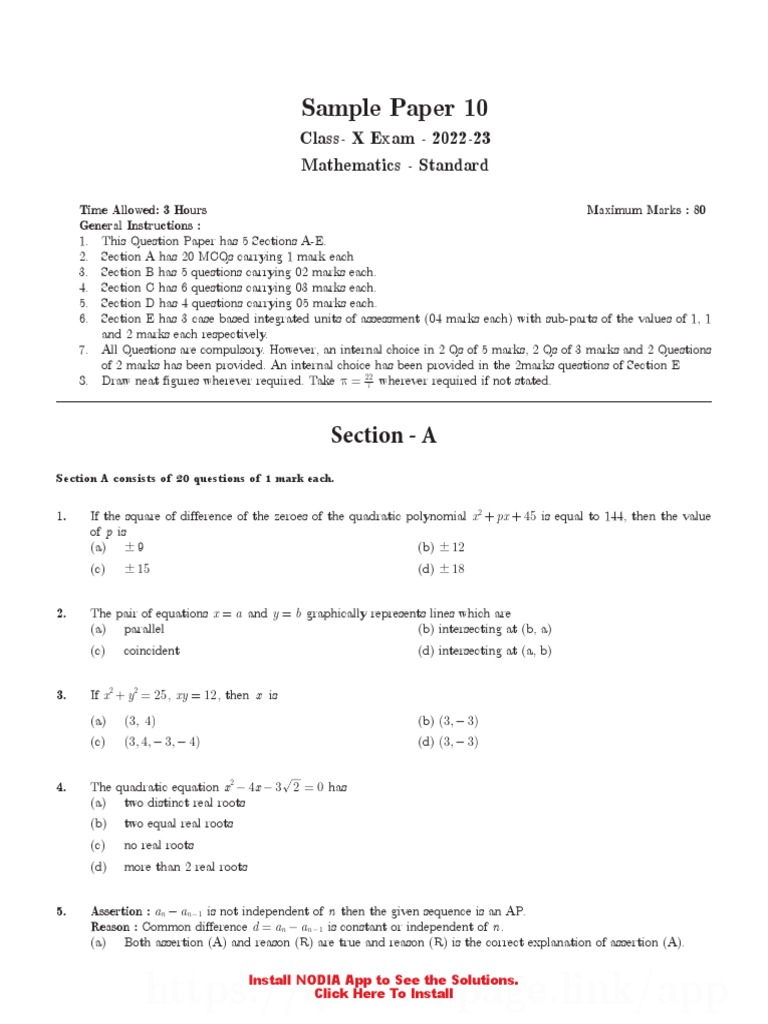 Maths Sample Paper | PDF | Circle | Trigonometric Functions