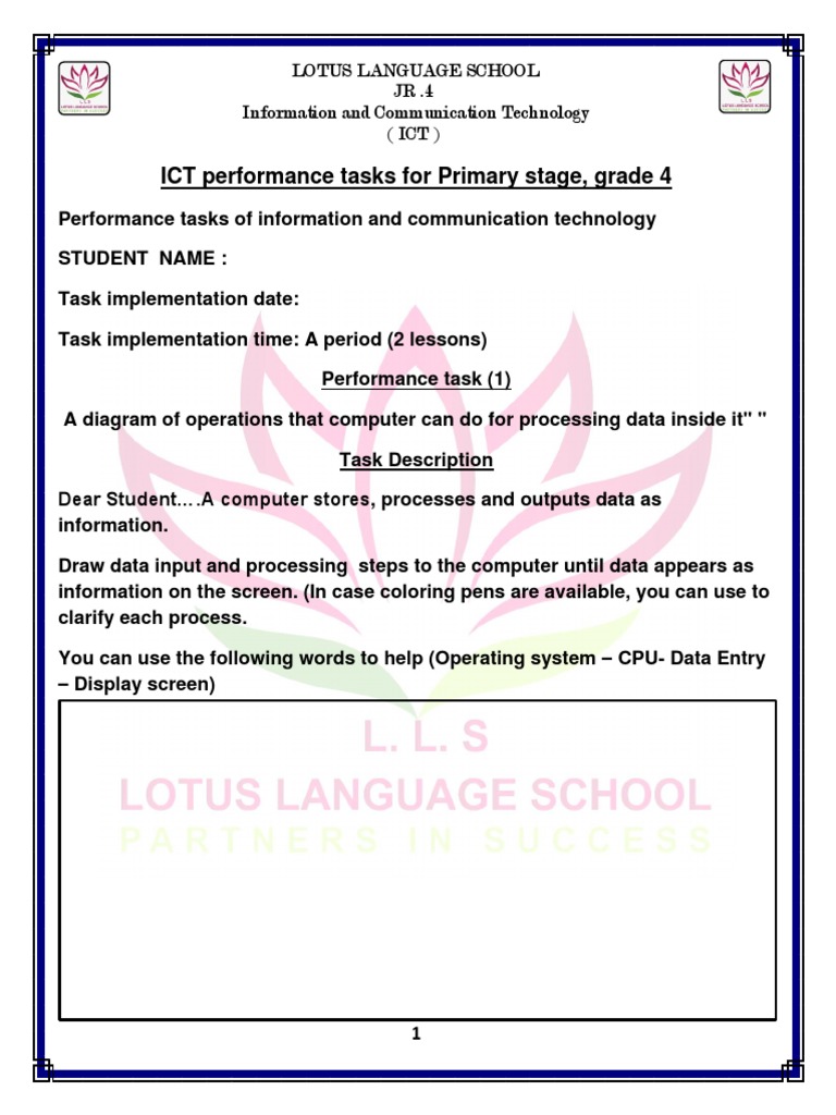 ICT Performance Tasks For Primary Stage | PDF | Information And ...