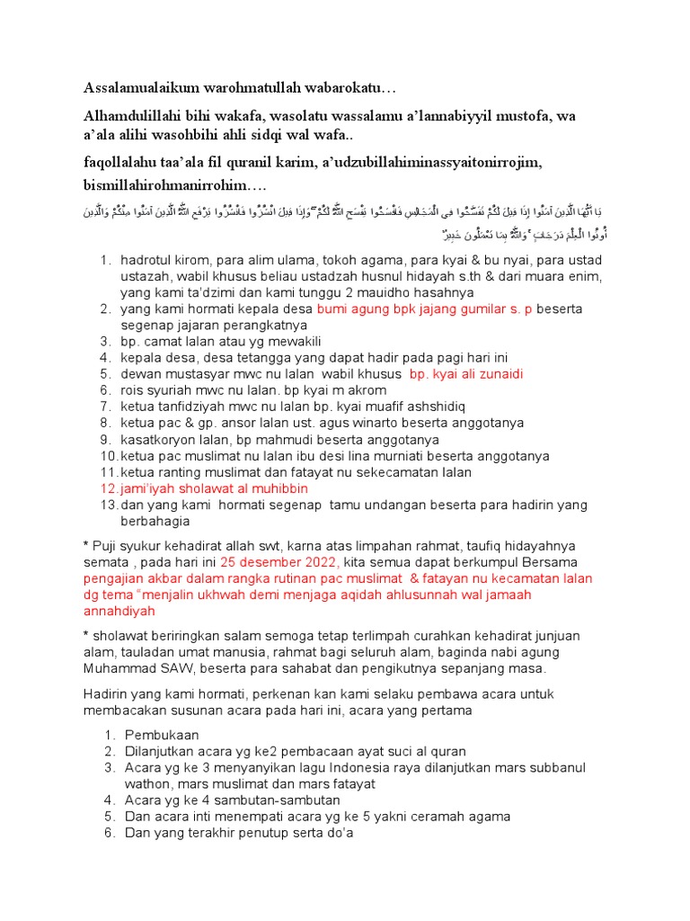 MC Pengajian Rutinan Fatayat Muslimat | PDF