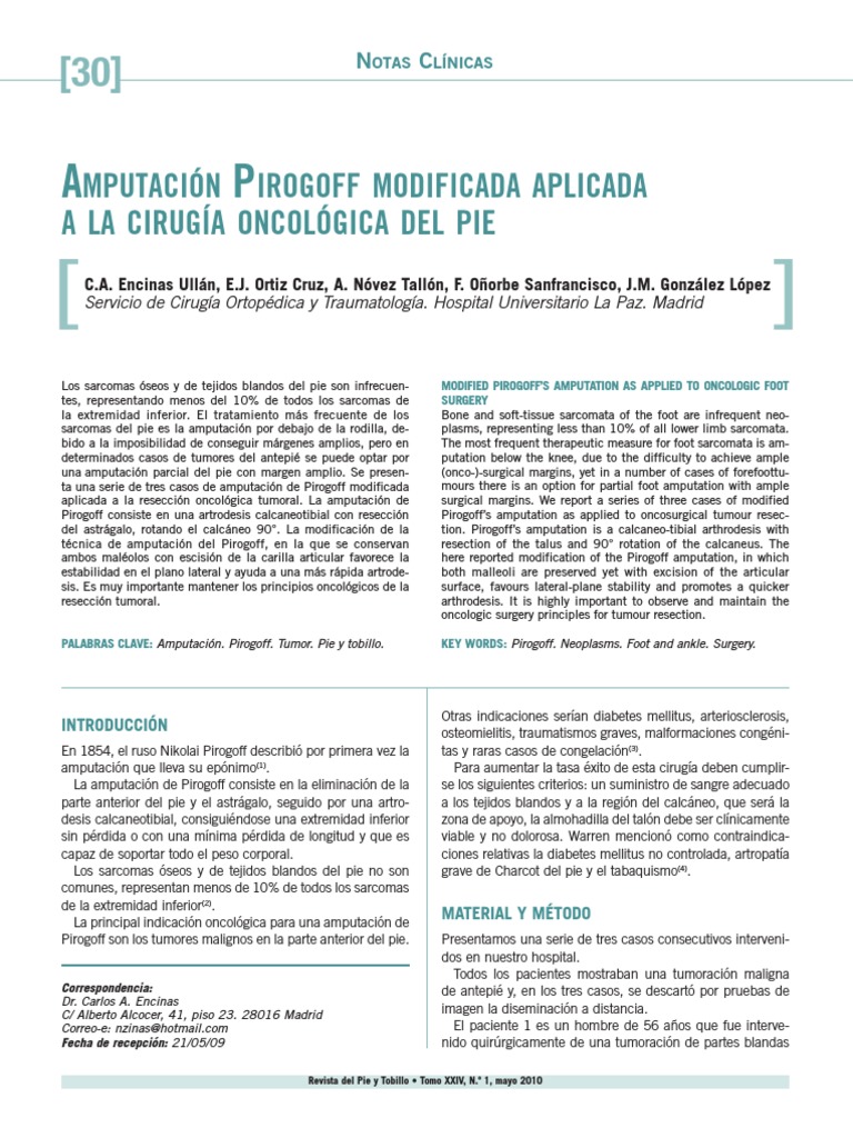 Amputación Pirogoff Modificada Aplicada | PDF | Pie | Sarcoma