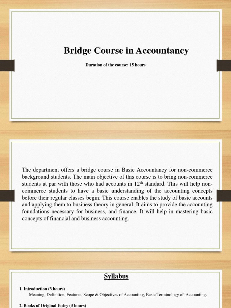 Bridge Course in Accountancy: Duration of The Course: 15 Hours | PDF ...