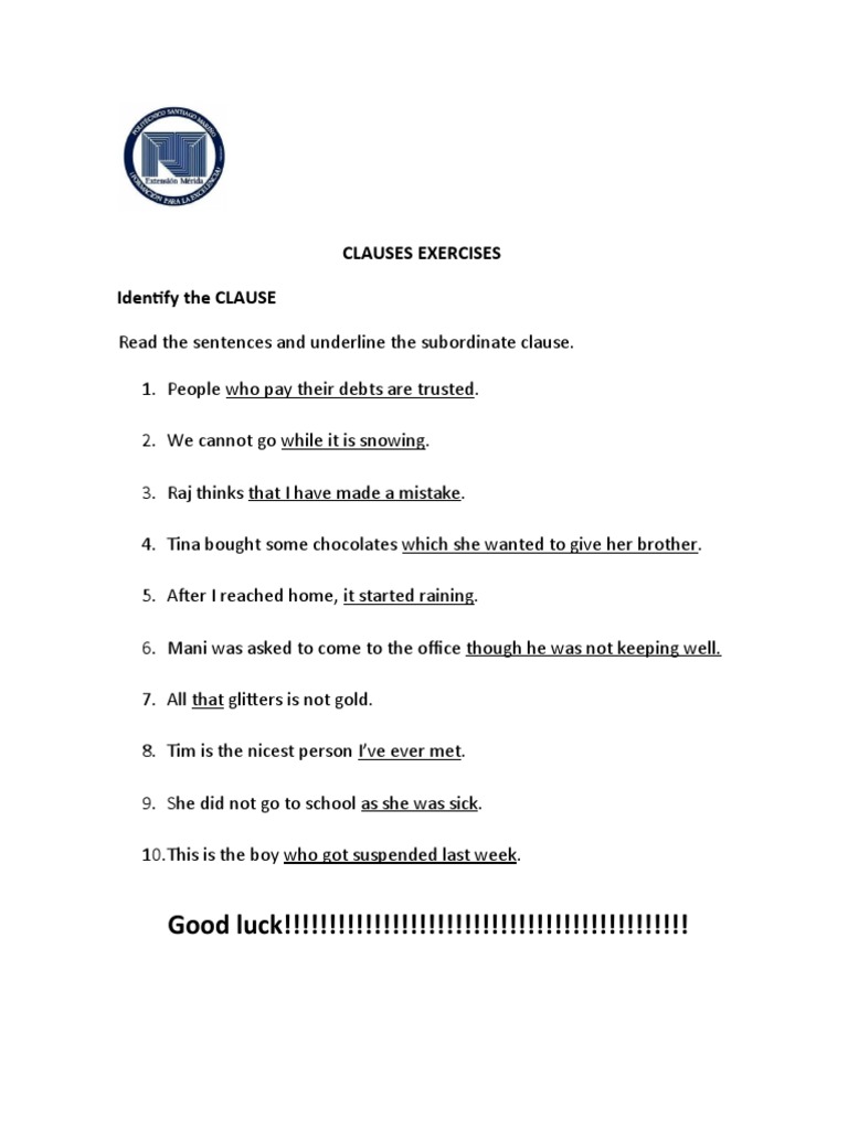 Clauses Exercises | PDF | Travel | Home & Garden
