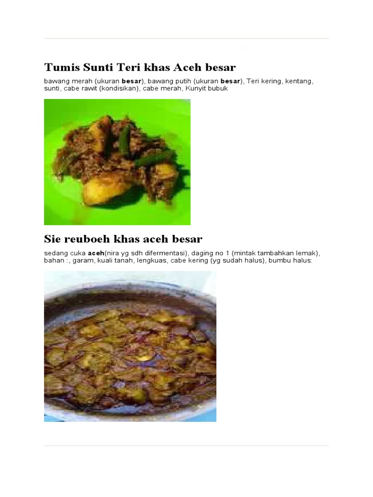 Resep Masakan Khas Aceh Besar | PDF