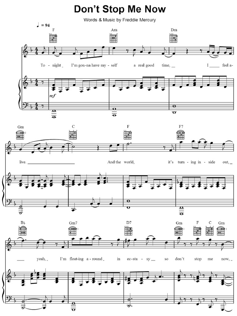 Dont Stop Me Now Sheet Music Queen | PDF