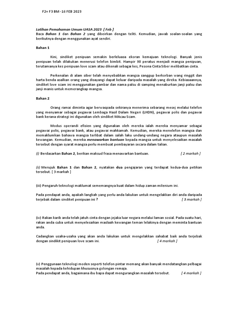 Soalan 6 Pemahaman UASA Feb2023 | PDF