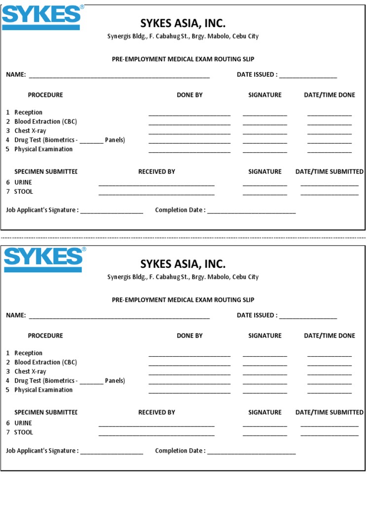 05 Stanford Routing Slip | PDF | Physical Examination | Health Care
