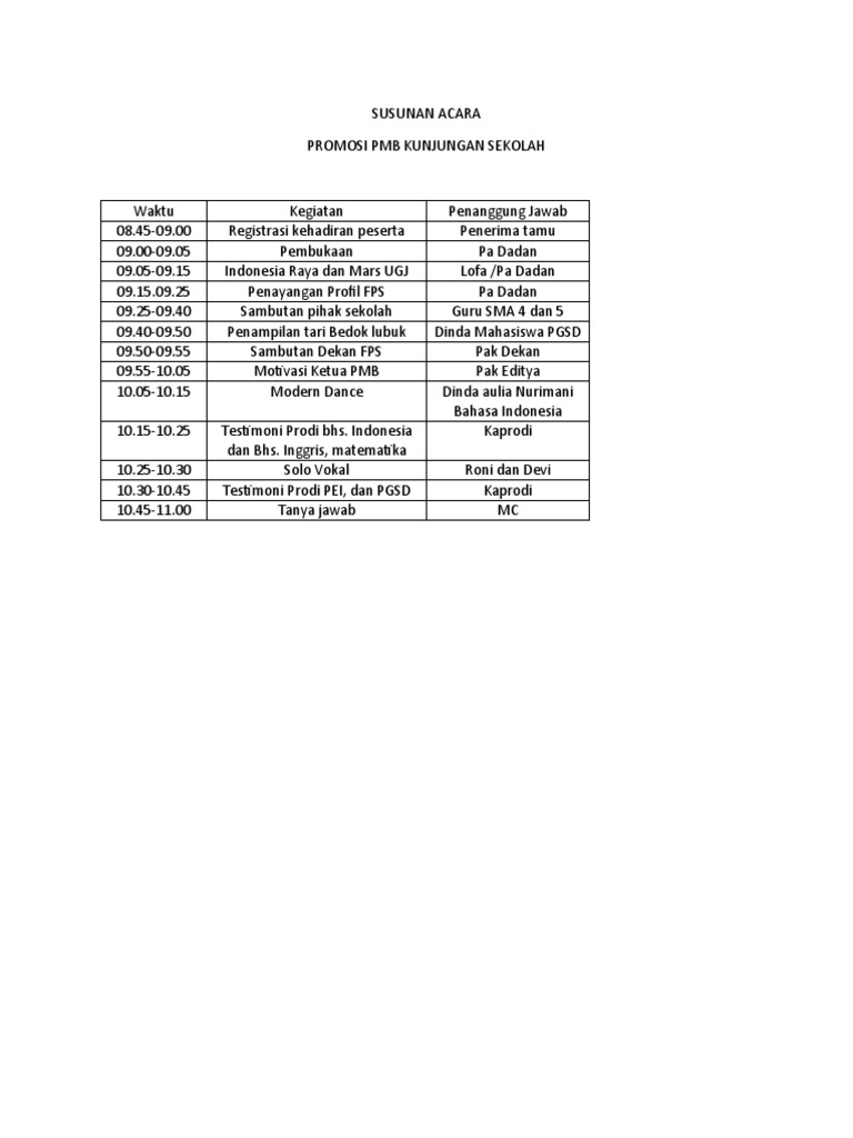 Susunan Acara PMB | PDF | Karier & Perkembangan