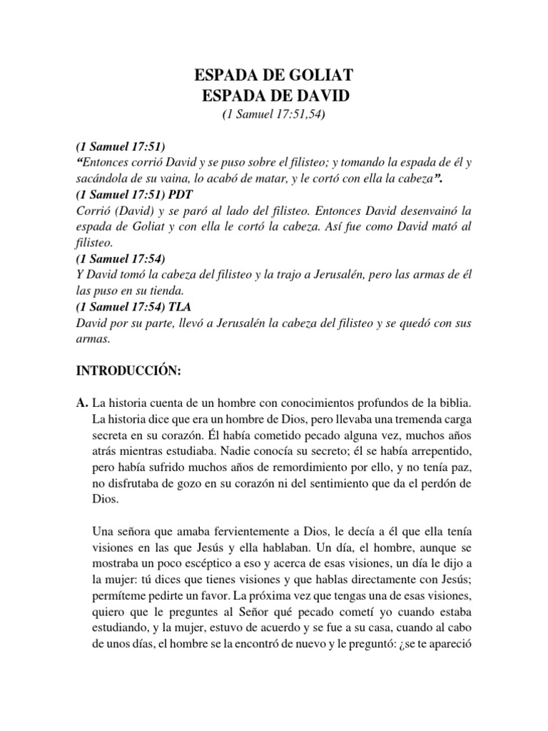 La espada de Goliat y su significado | PDF | Goliat | David