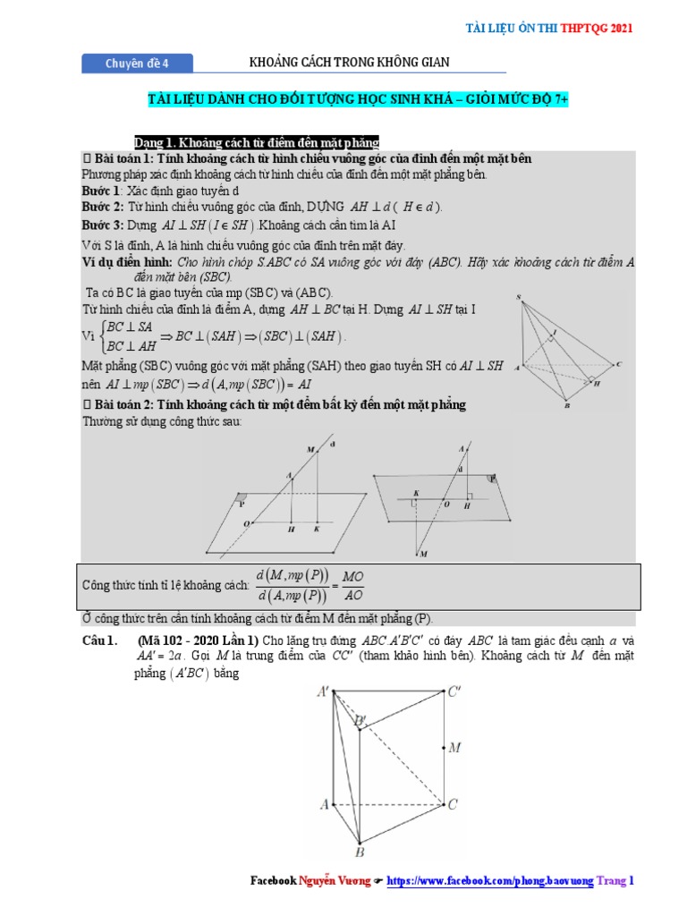 (NBV) -ÔN THI THPTQG 2021 - HHKG - GÓC VÀ KHOẢNG CÁCH - Chuyên đề 4. HHKG - Khoảng cách trong ...