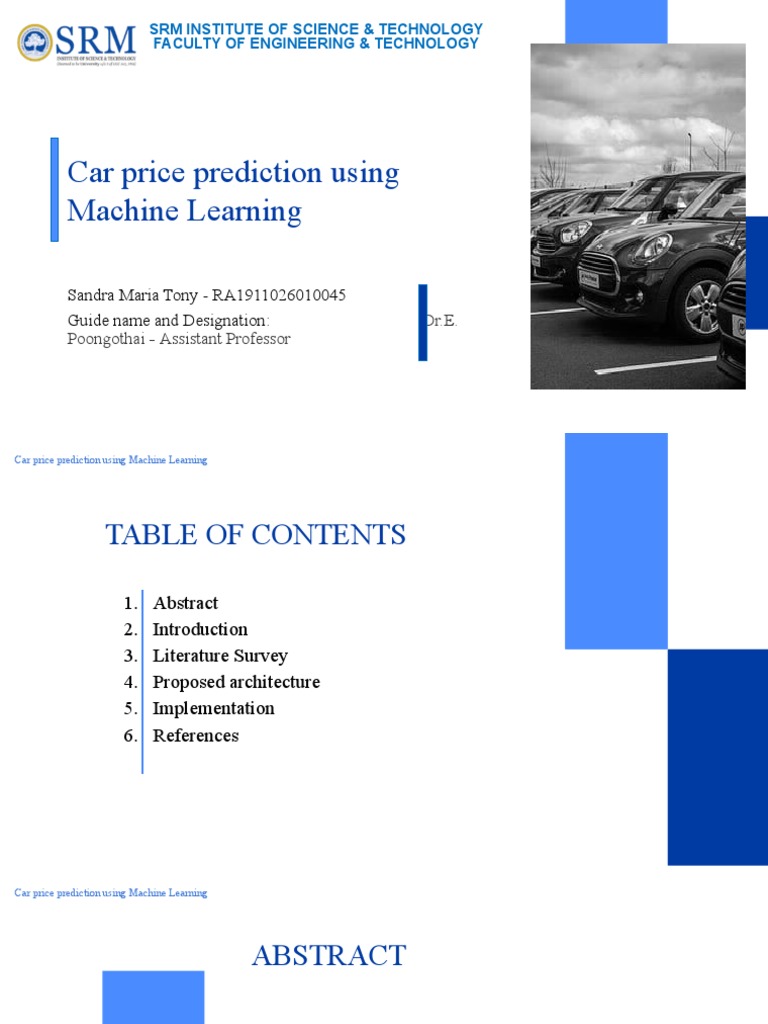Car Price Prediction Using Machine Learning: SRM Institute of Science & Technology Faculty of ...