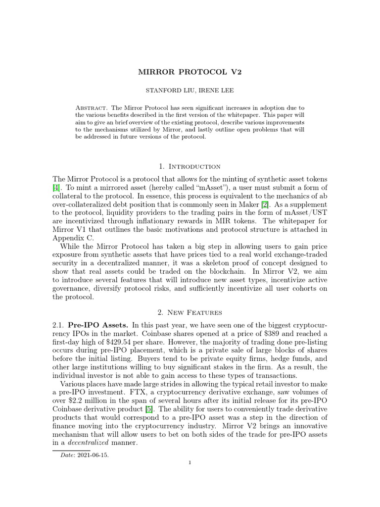 Mirror Protocol V2 | PDF | Cryptocurrency | Market Liquidity