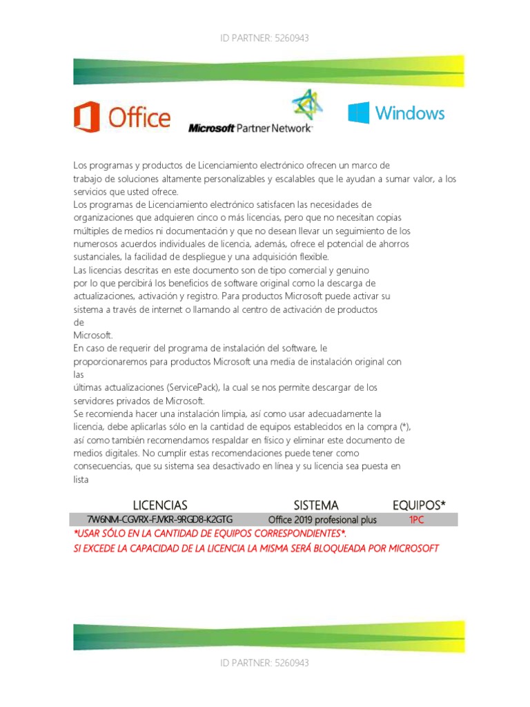 Certificado Microsoft Licencia Genuina Office2019x1 1onun | PDF