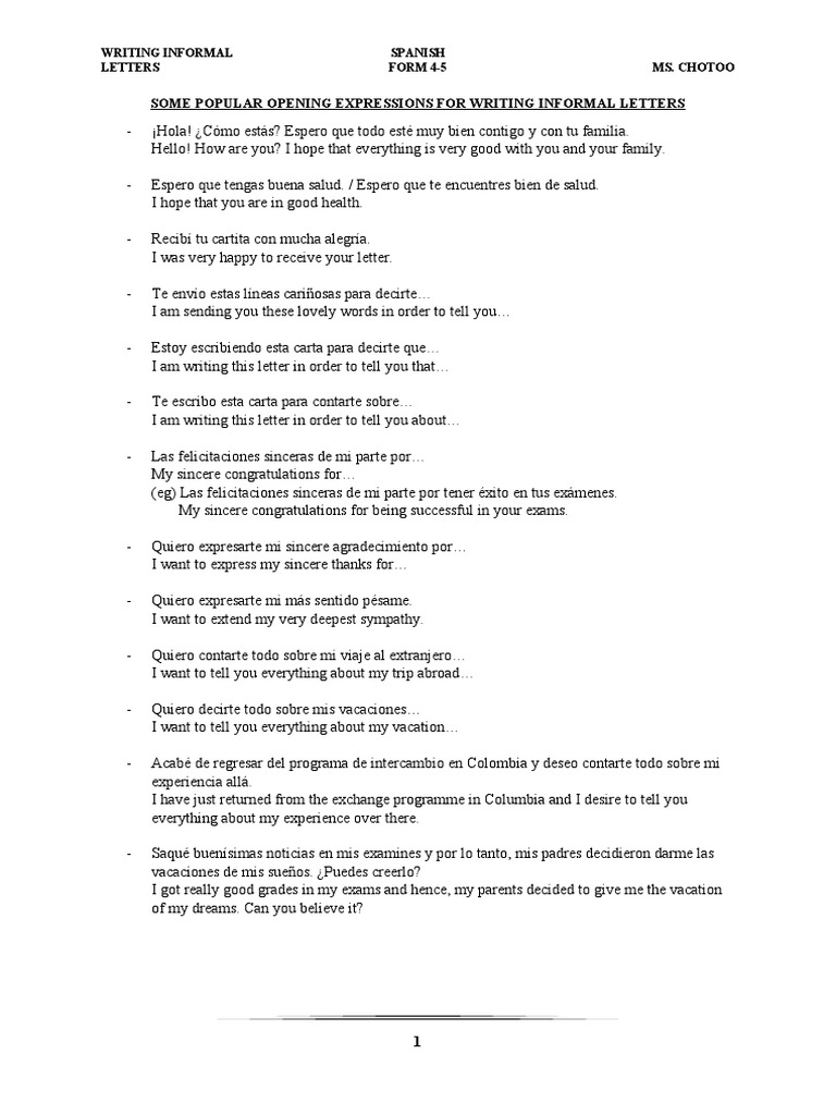 Writing Informal Letters | PDF