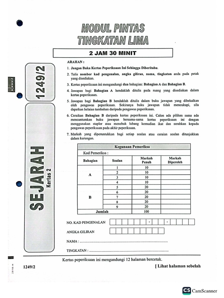 Kertas Trial Sej K2 Selangor Set 1 2022 | PDF