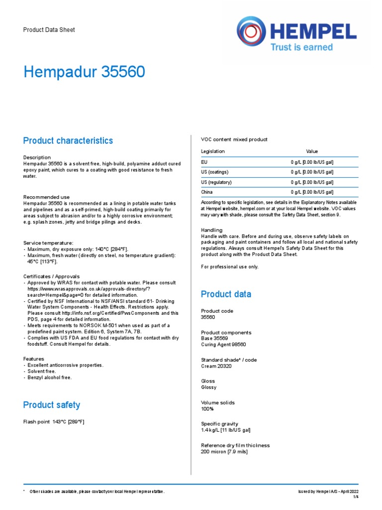 Hempadur 35560 Product Data Sheet | PDF | Humidity | Paint