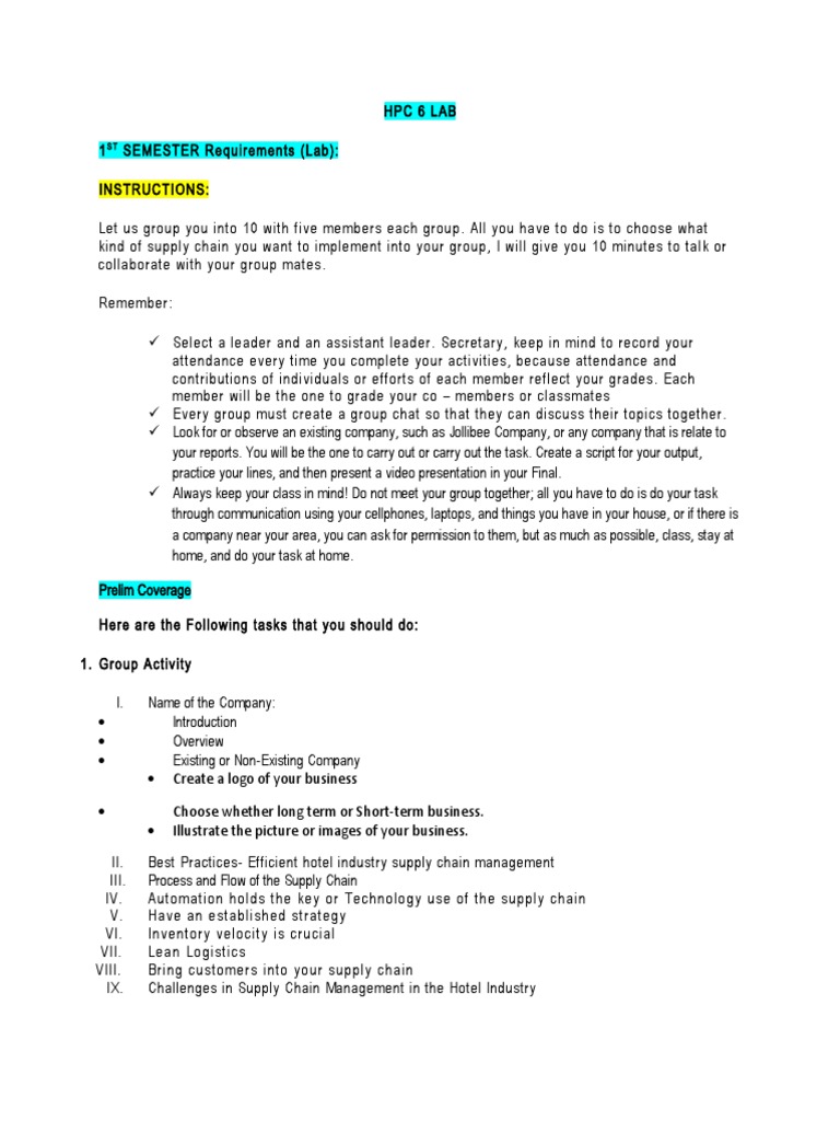 HPC 6 Lab: Supply Chain Group Project | PDF | Supply Chain | Supply ...