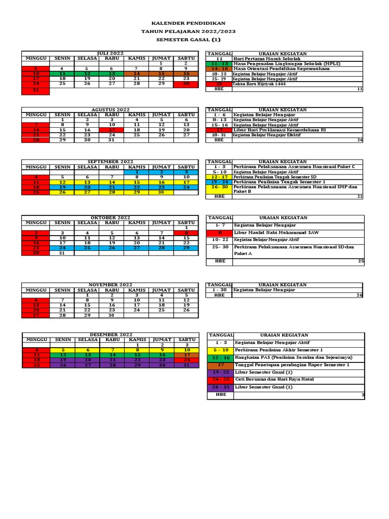 Kalender Pendidikan 2022/2023 | PDF