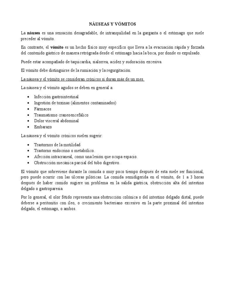 Causas, evaluación y enfoque diagnóstico de la náusea y el vómito | PDF | Vómitos | Síntoma