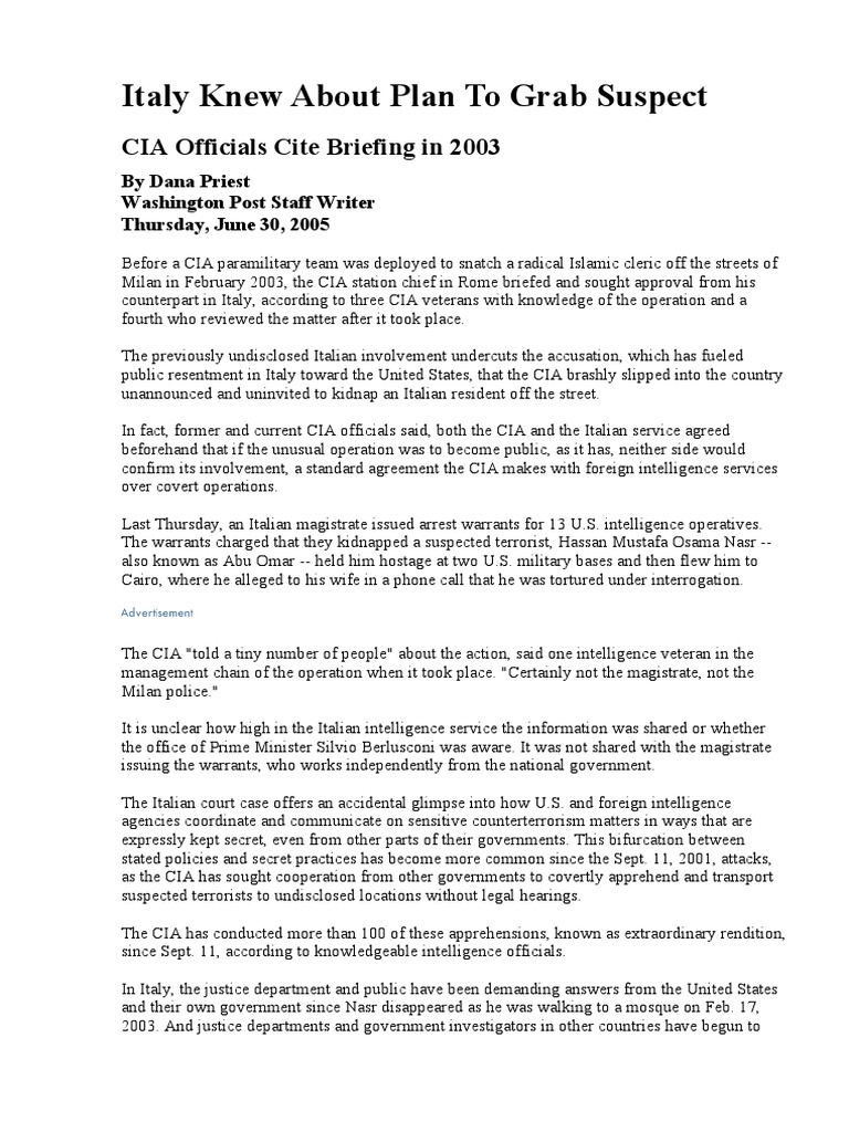 Italy Knew About CIA Plan 2003 | PDF | Central Intelligence Agency ...