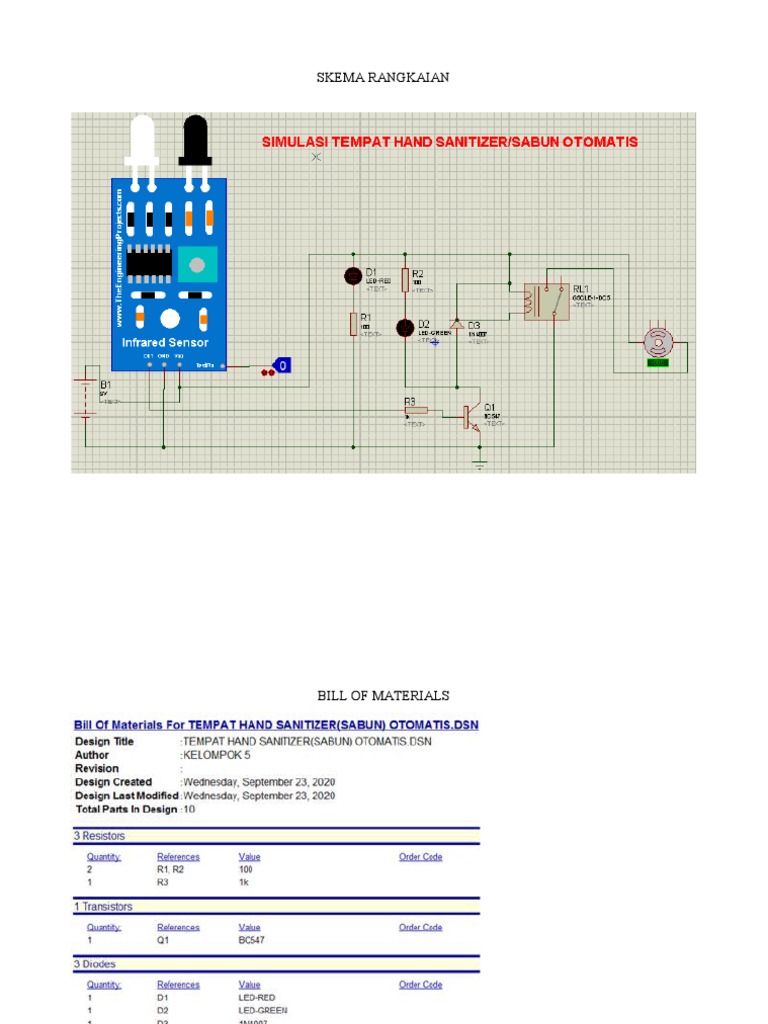 Skema Dan List Komponen Tempat Hand Sanitizer Otomatis | PDF